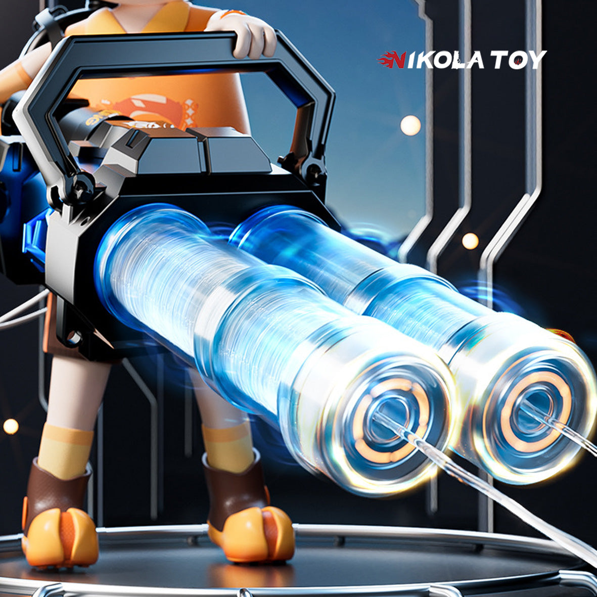 High speed shooting dual muzzle Gatling water gun backpack (muzzle LED ...